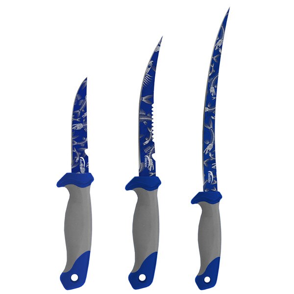 3 Piece Tournament Fillet Knife Kit - Blue Fish Skeleton